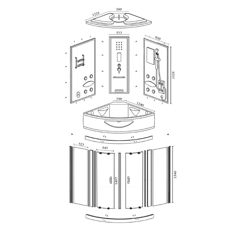 Bad Douche Whirlpool Stoom Combinatie 150 x 150 CM - Douche Bad 135 CM